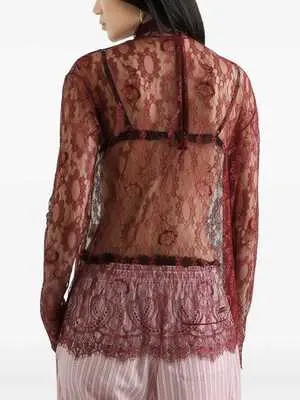 Dolce & Gabbana Chantilly Lace High Neck Long Sleeve Top - Multicolor