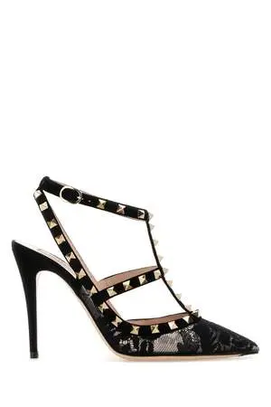 Valentino Garavani Lace And Suede Rockstud Pumps - Black