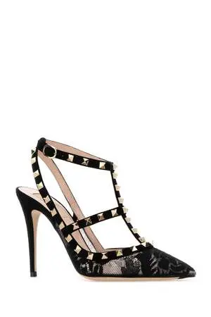 Valentino Garavani Lace And Suede Rockstud Pumps - Black
