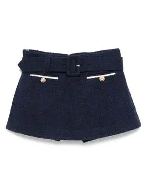 SELF-PORTRAIT Bouclé Mini Skirt With Integrated Shorts - Blue