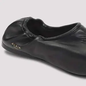 Alaïa Lamb Leather Gathered Detail Ballerina Flats - Black