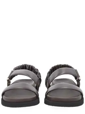 Max Mara Leather Ruched Strap Sandals Made In Italy - Brown