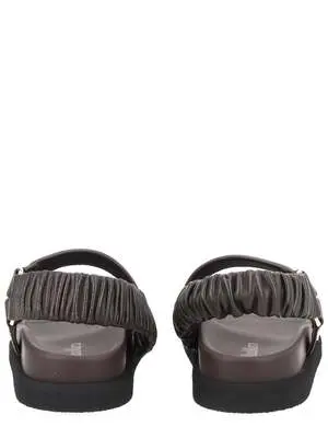Max Mara Leather Ruched Strap Sandals Made In Italy - Brown