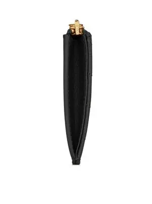 Saint Laurent Cassandre Matelassé Fragments Card Holder With Zip In Powder Grain Embossed Leather - Black