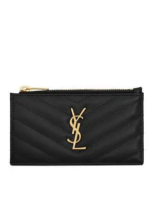 Saint Laurent Saint Laurent Women Cassandre Matelassé Fragments Card Holder With Zip In Powder Grain Embossed Leather Multicolor