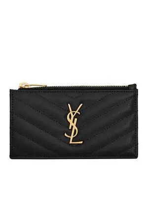 Saint Laurent Saint Laurent Women Cassandre Matelassé Fragments Card Holder With Zip In Powder Grain Embossed Leather Multicolor