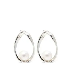 Dries Van Noten Sculptural Hoop Earrings With Faux Pearl Detail - Silver