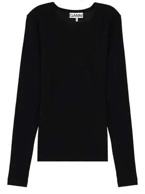 GANNI Long Sleeve Top With Logo - Gray