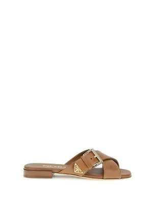 Prada Leather Sandals With Buckled Crisscross Straps - Brown