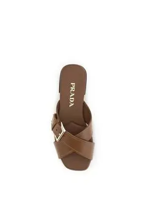 Prada Leather Sandals With Buckled Crisscross Straps - Brown