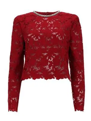 SELF-PORTRAIT Lace Top With Crystal Embellishments - Multicolor