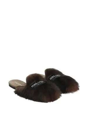 Dolce & Gabbana Suede And Shearling Slippers With Young Princess Design
