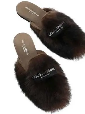Dolce & Gabbana Suede And Shearling Slippers With Young Princess Design