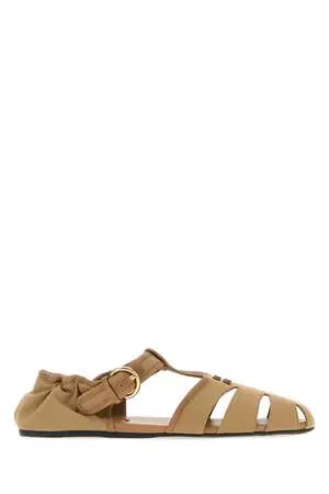 Miu Miu Canvas Ruches Sandals - Brown