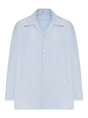 Loewe Oversized Striped Cotton Shirt With Bowling Collar - Blue