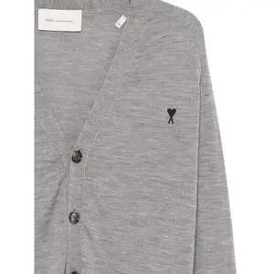 AMI Paris Grey V-neck Cardigan