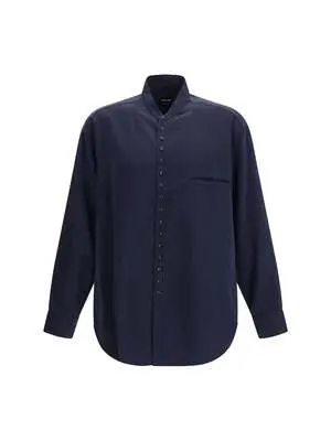 Giorgio Armani Washed Silk Shirt With Band Collar