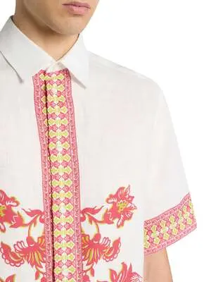 Etro Oversized Linen Shirt With Placed Floral Print