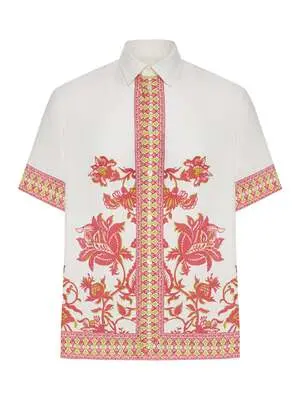Etro Oversized Linen Shirt With Placed Floral Print - Multicolor