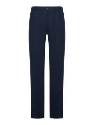 Kiton Straight Fit Linen Trousers With Elasticated Waist - Blue