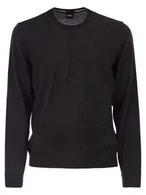 BOSS Slim Fit Crew Neck Merino Wool Jumper - Black