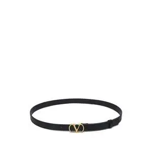 Valentino Garavani Leather Belt With Gold-tone Logo Buckle - Black