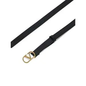 Valentino Garavani Leather Belt With Gold-tone Logo Buckle - Black