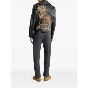 Etro Leather Biker Jacket With Animal Print