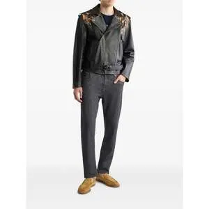 Etro Leather Biker Jacket With Animal Print