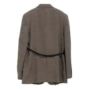 Balenciaga Check Print Blazer With Tie Detail - Cream
