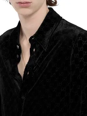Gucci Dévoré Gg Stretch Velvet Shirt - Black