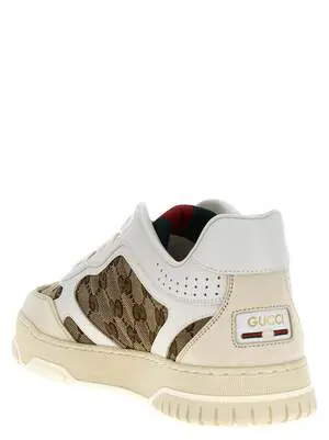 Gucci Re-web Lace-up Sneakers In Original Gg Fabric - Cream