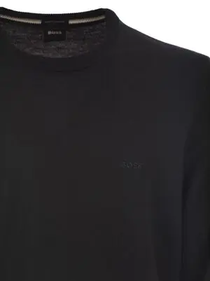 BOSS Virgin Wool Jumper With Embroidered Logo - Black