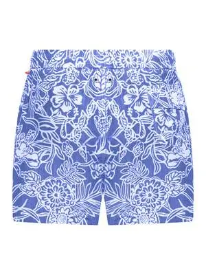 Kiton Swimsuit In Technical Fabric With Floral Pattern - Multicolor