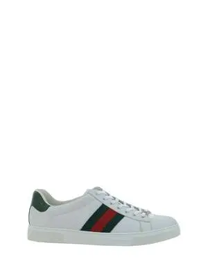 Gucci Leather Lace-up Sneakers With Signature Stripe Detail - White