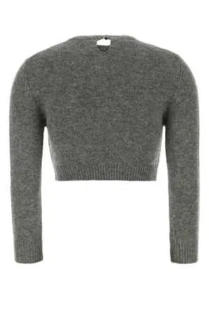 JIL SANDER Grey Wool Blend Ribbed Crew Neck Sweater - Gray