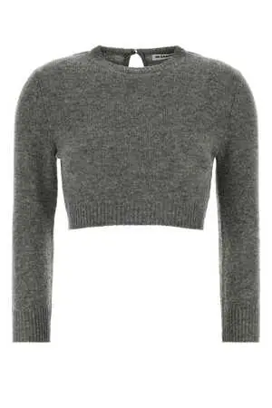 JIL SANDER JIL SANDER Grey Wool Blend Ribbed Crew Neck Sweater Gray
