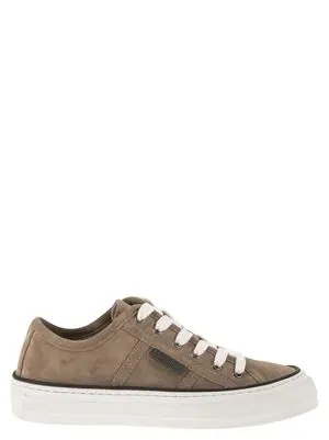 Brunello Cucinelli Suede Lace-up Sneakers With Metal Tab - Multicolor