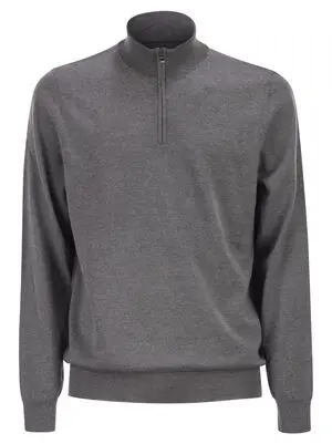 BOSS Virgin Wool Quarter Zip Jumper - Gray