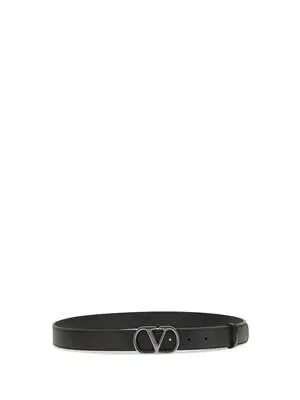 Valentino Garavani Vlogo Signature Leather Belt - Black