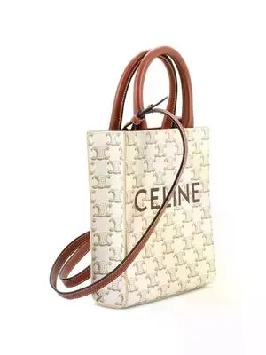 Celine Vertical Cabas Tote Triomphe Coated Canvas Mini Satchel - Brown