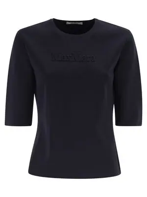 Max Mara Short-sleeved Top With Embroidered Logo - Blue
