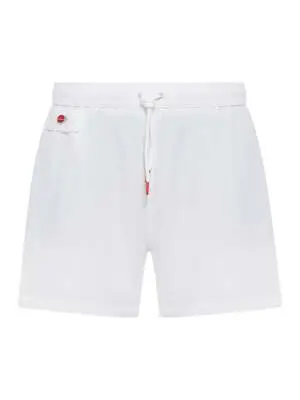 Kiton Short Swimsuit In Lightweight Technical Fabric With Embroidered Logo - White