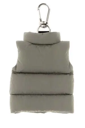 Moncler Quilted Fabric Key Ring With Silver Tone Hardware - Gray