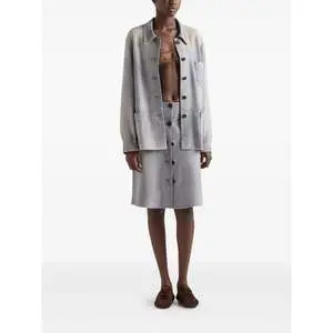 Prada Suede Distressed Shirt Jacket - Blue