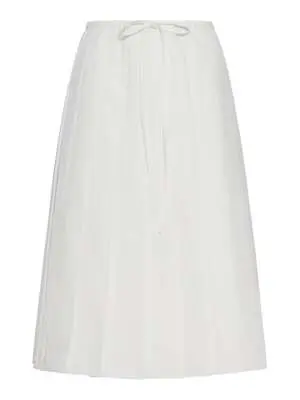 Prada Pleated Midi Skirt In Cotton Poplin - White