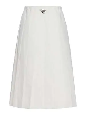 Prada Pleated Midi Skirt In Cotton Poplin - White