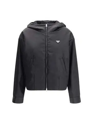 Prada Re-nylon Cropped Jacket With Drawstring Hood - Black