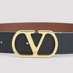 Valentino Garavani Reversible Calf Leather Belt With Gold-tone V-buckle - Black