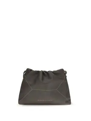 Brunello Cucinelli Leather Shoulder Bag With Drawstring Closure - Brown